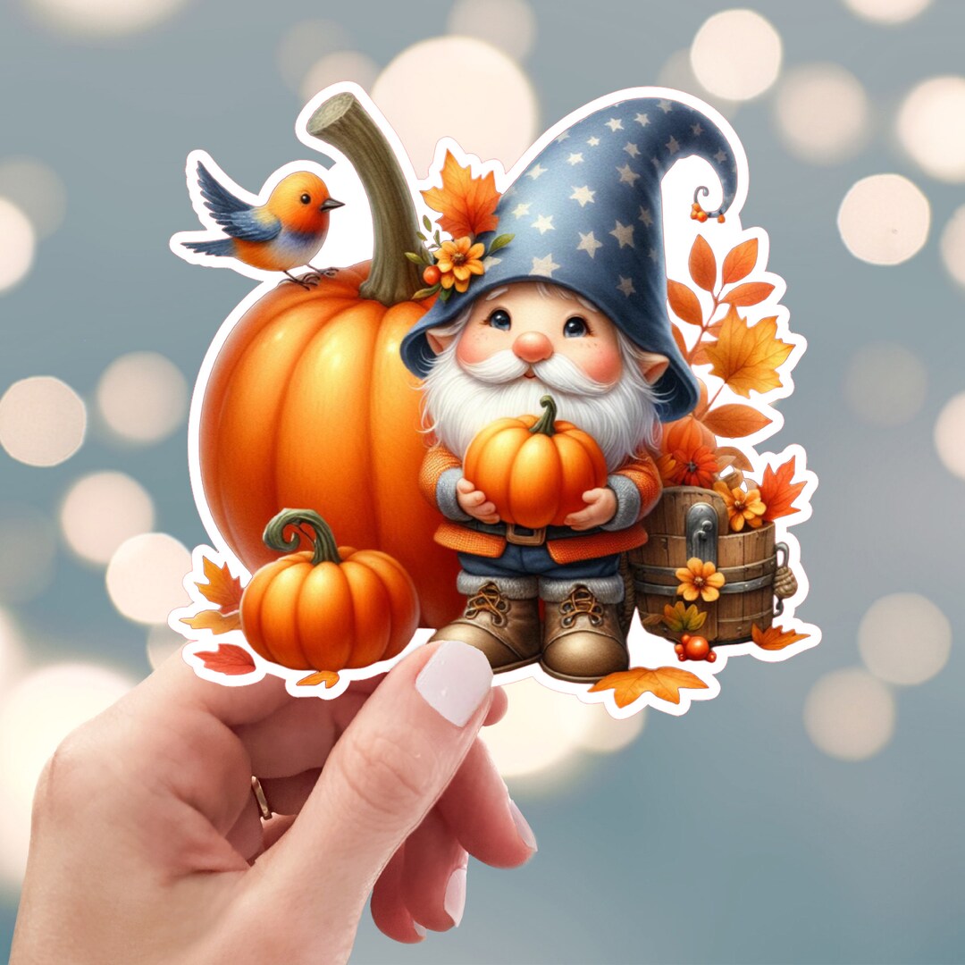 Autumn Gnome Sticker, Fall Pumpkin Gnome Sticker, Halloween Gnome ...