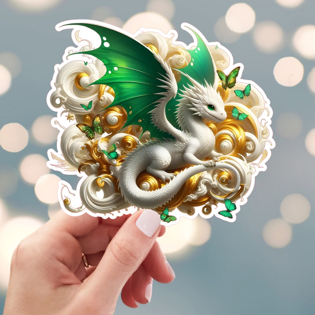 Ghost Dragon Sticker, Green Wing Dragon Sticker, Mystical Dragon ...
