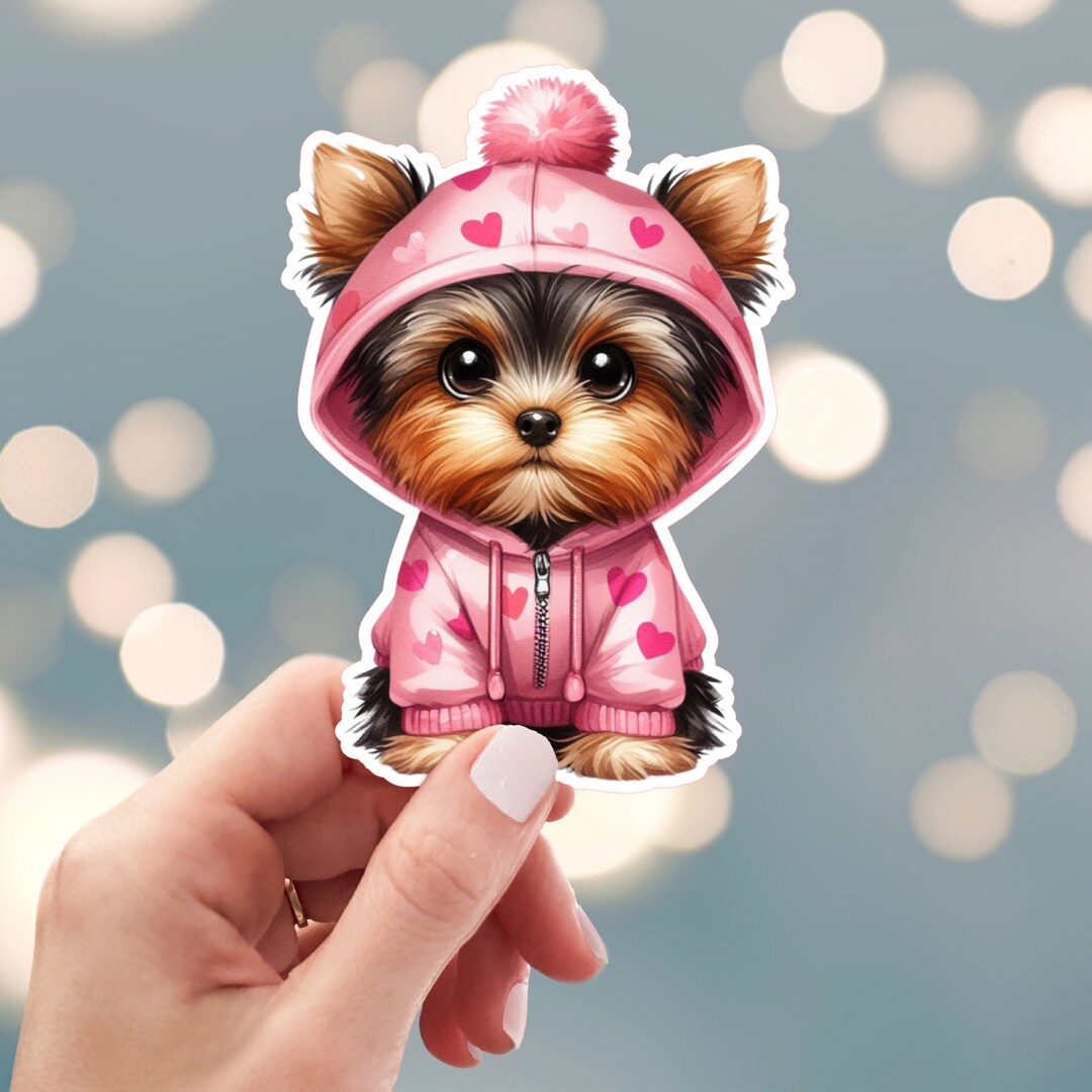 Yorkshire Terrier Sticker, Terrier Puppy Sticker, Pink Doggy Coat ...