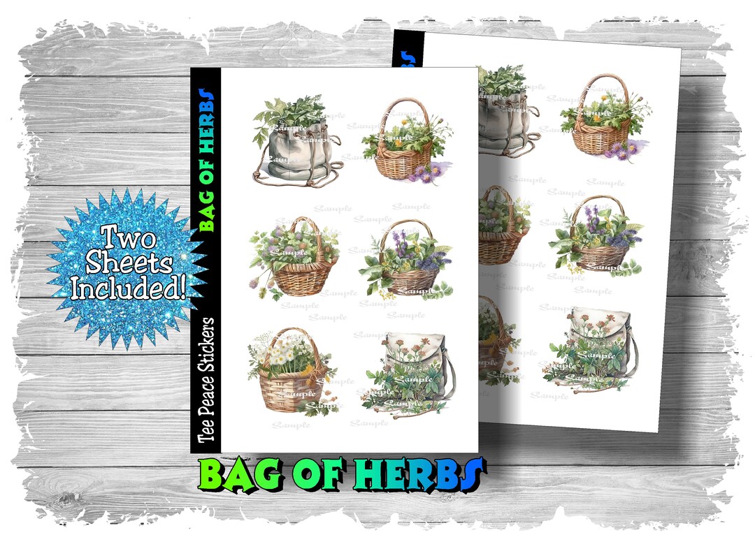 Bag of Herbs Sticker Sheets, 2 Sheet Bundle, Garden Herbs Stickers ...