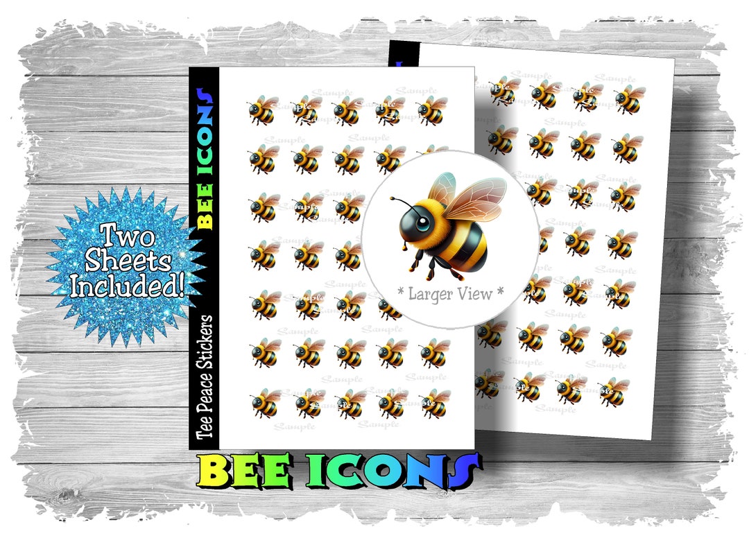 Bee Icon Sticker Sheets, 2 Sheet Bundle, Honey Bee Icons Stickers ...