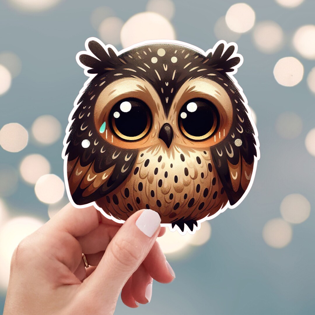 Baby Owl Sticker, Kawaii Owl Large Sticker, Woodland Tree Owl Sticker ...