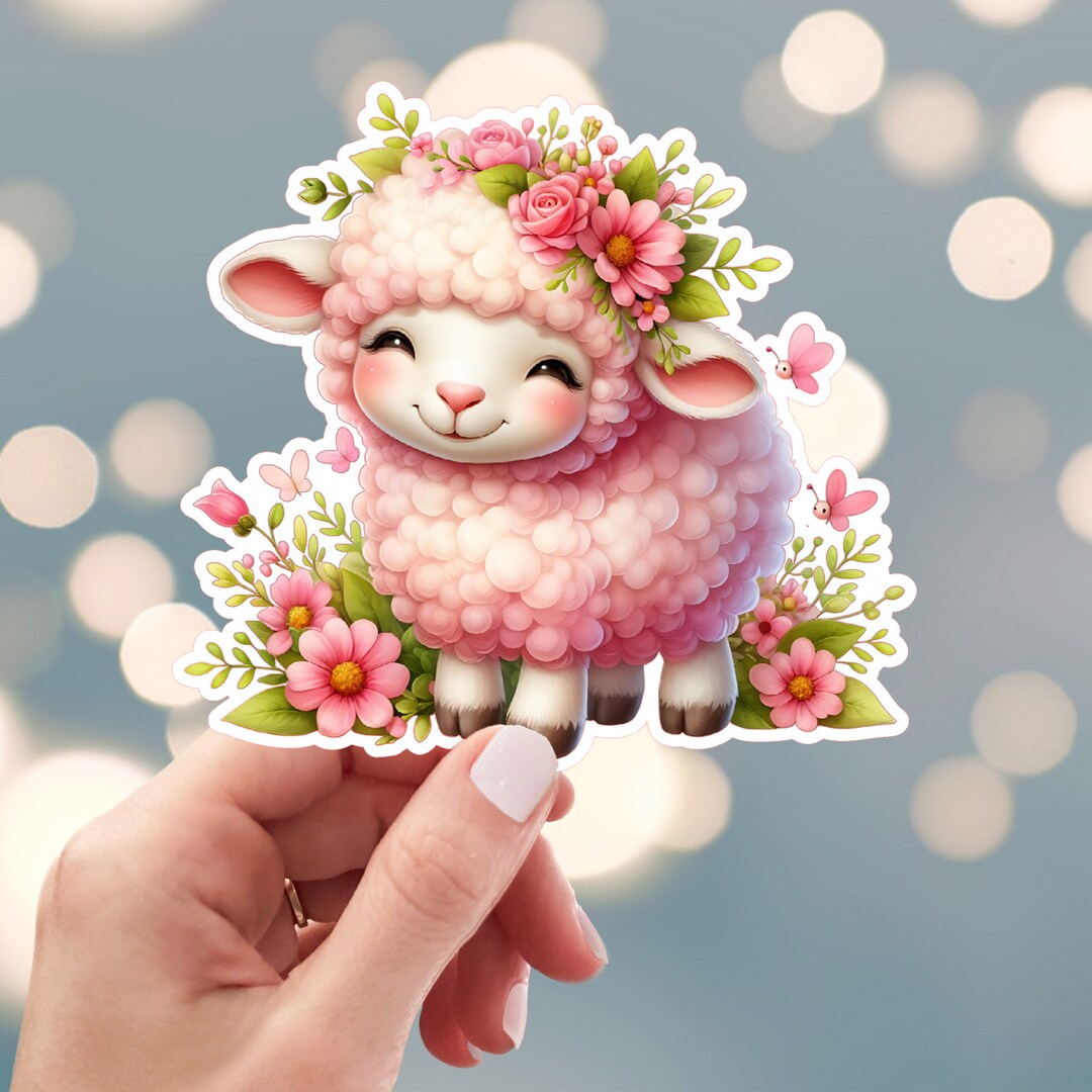 Pink Sheep Sticker, Little Lamb Sticker, Easter Lamb Sticker, Pink ...