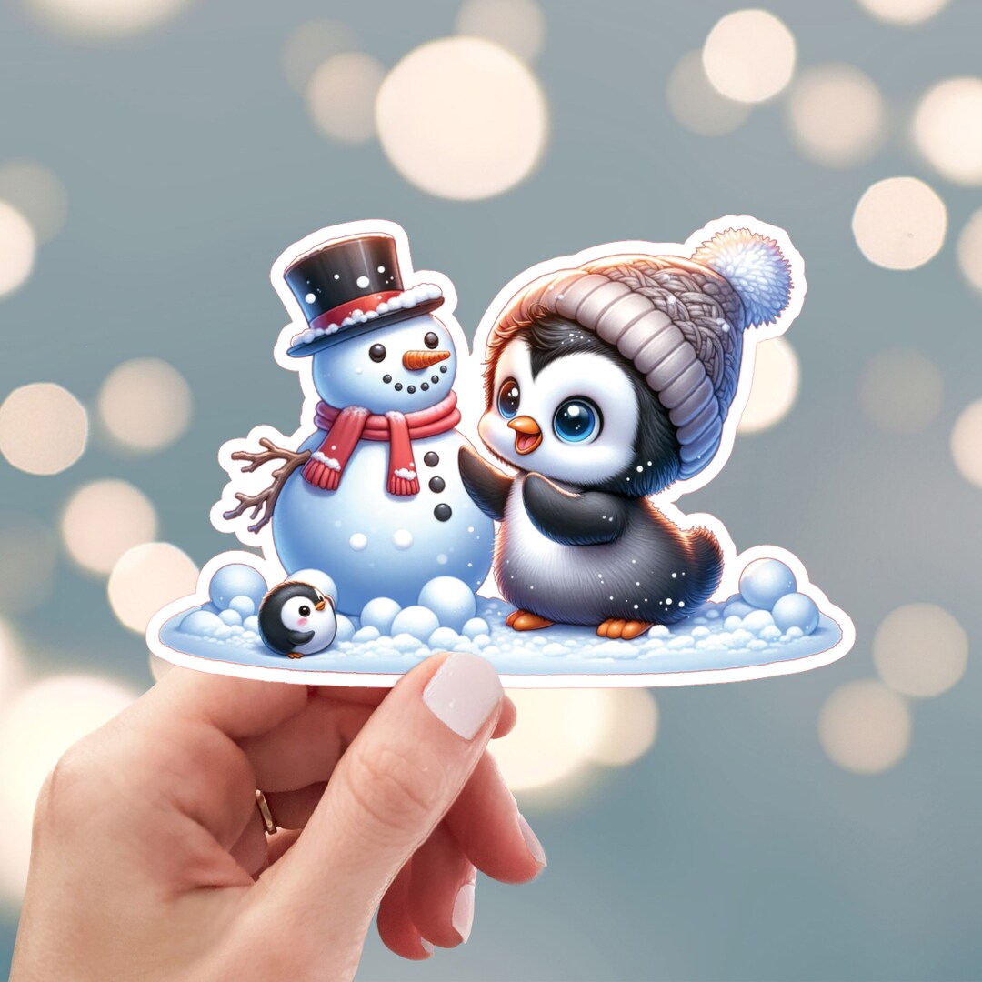 Penguin Sticker, Snowman Sticker, Winter Snow Penguin Sticker, Winter ...