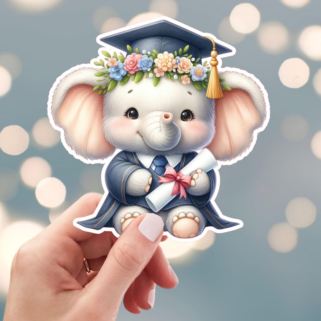 Graduation Elephant Sticker, Graduate Diploma Sticker, Kindergarten ...