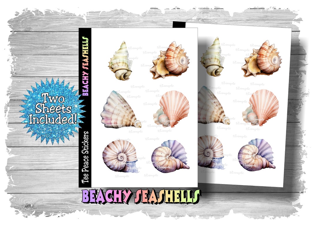Seashells Sticker Sheets, 2 Sheet Bundle, Beach Seashells Stickers ...