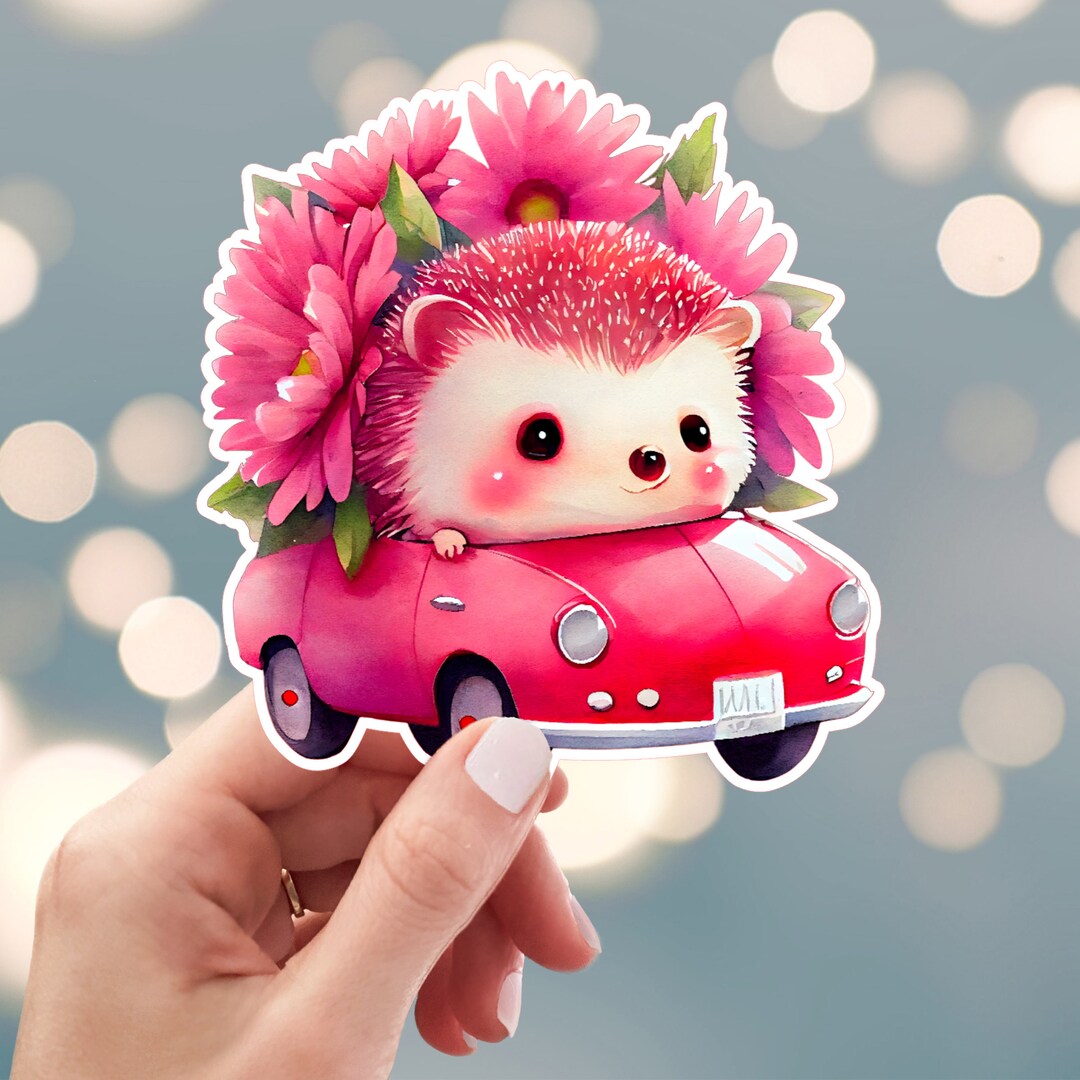 Hedgehog Sticker, Pink Floral Hedgehog Sticker, Hedgehog Car Sticker ...