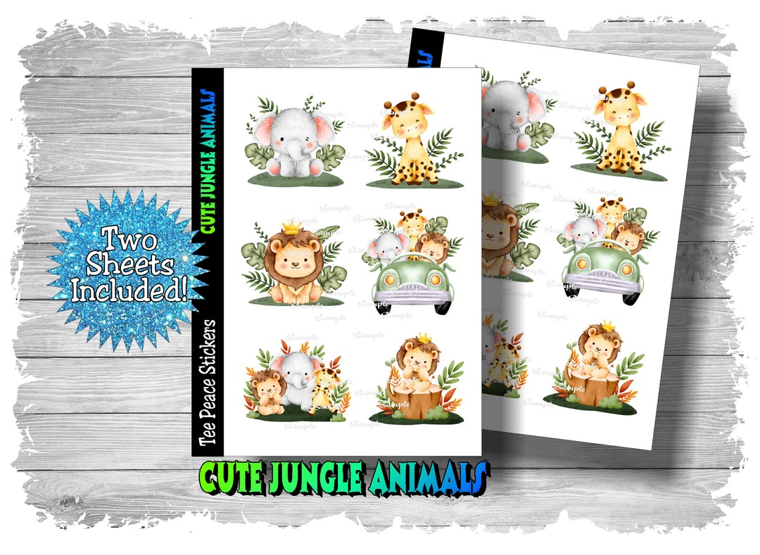 Jungle Animal Sticker Sheets, 2 Sheet Bundle, Baby Animals Planner ...