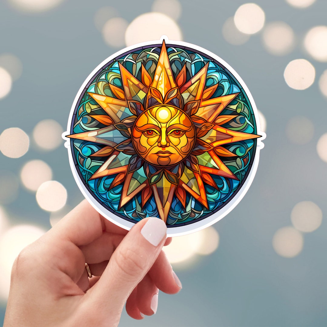 Celestial Sun Sticker, Sunrise Sticker, Moon Sun Sticker, Stained Glass ...