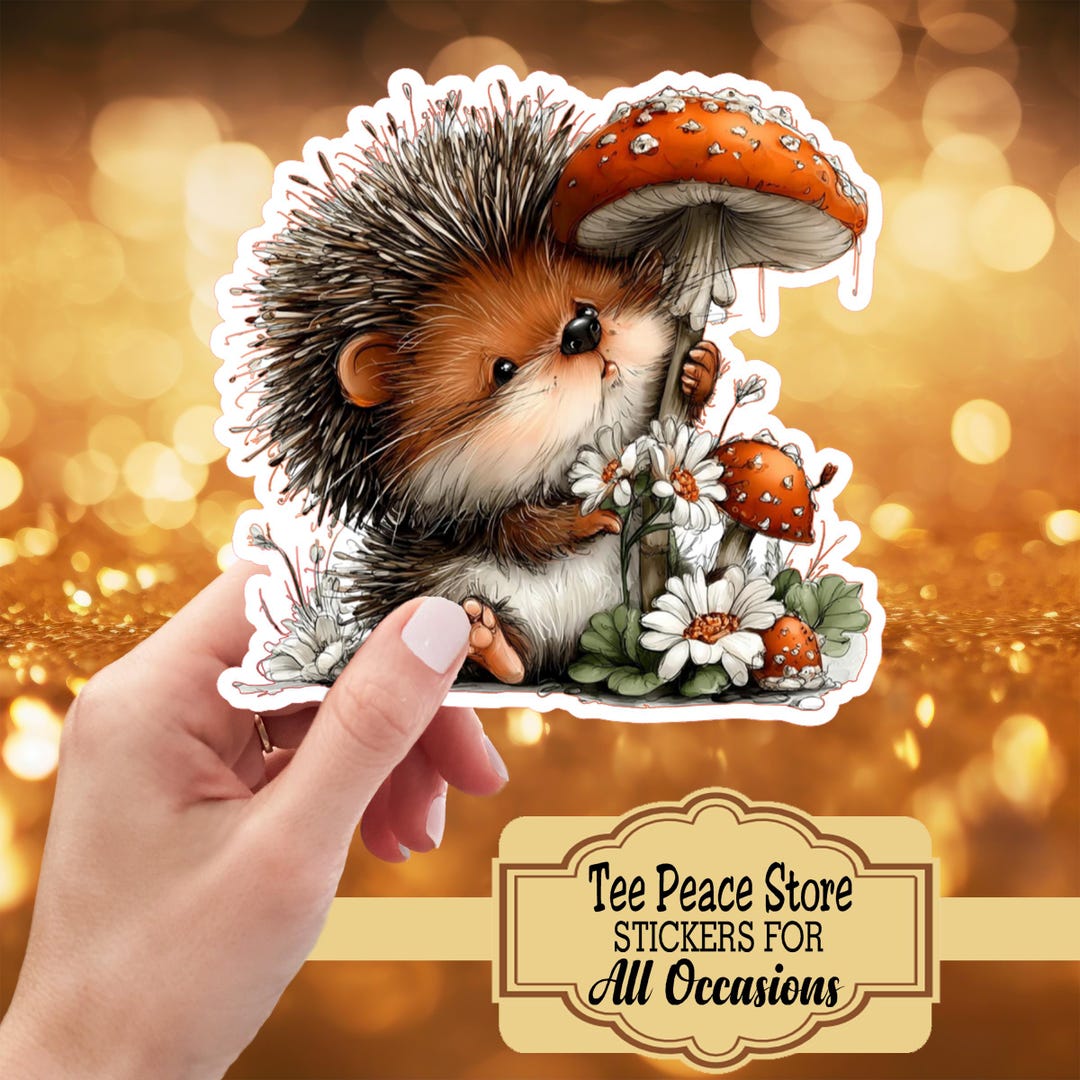 Baby Porcupine Sticker: Autumn Woodland Mushrooms, Birth Announcement ...