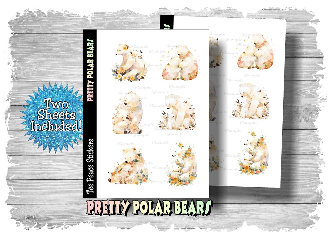 Polar Bear Sticker Sheets, 2 Sheet Bundle, Polar Bears Stickers, Baby ...