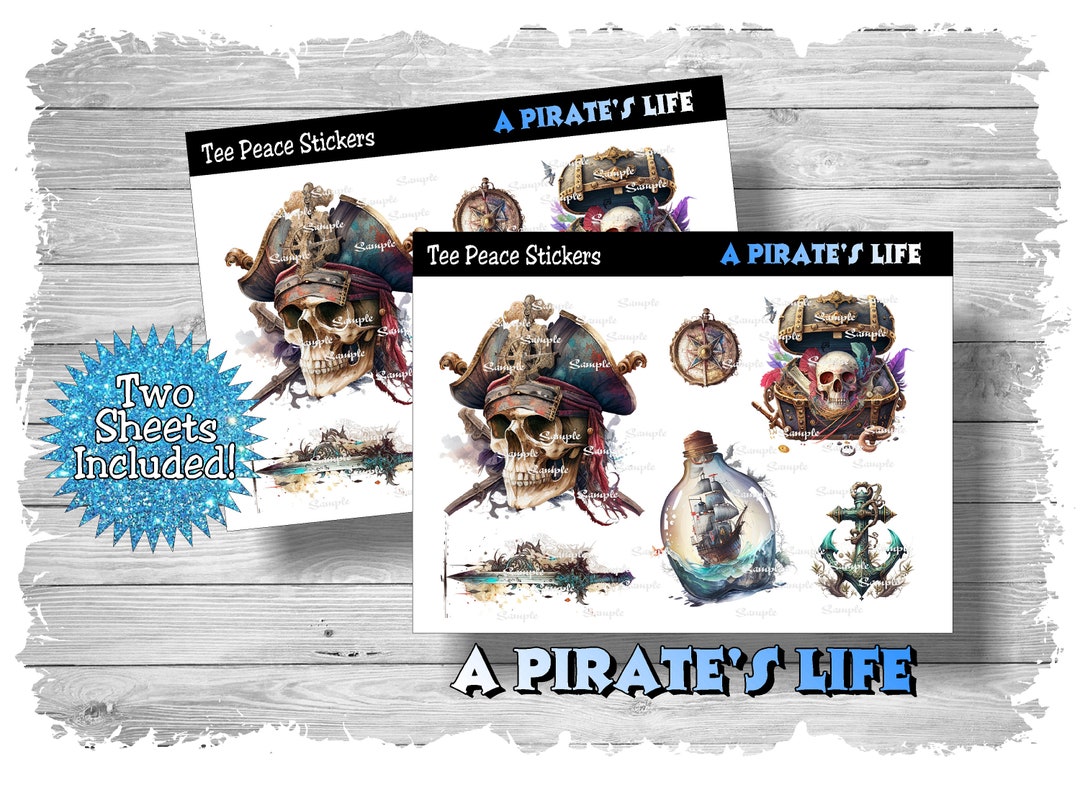 Caribbean Pirate Sticker Sheets, 2 Sheet Bundle, Treasure Chest ...