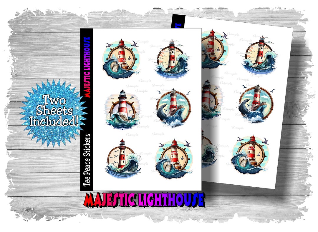 Lighthouse Sticker Sheets, 2 Sheet Bundle, Beach Lighthouse Stickers ...