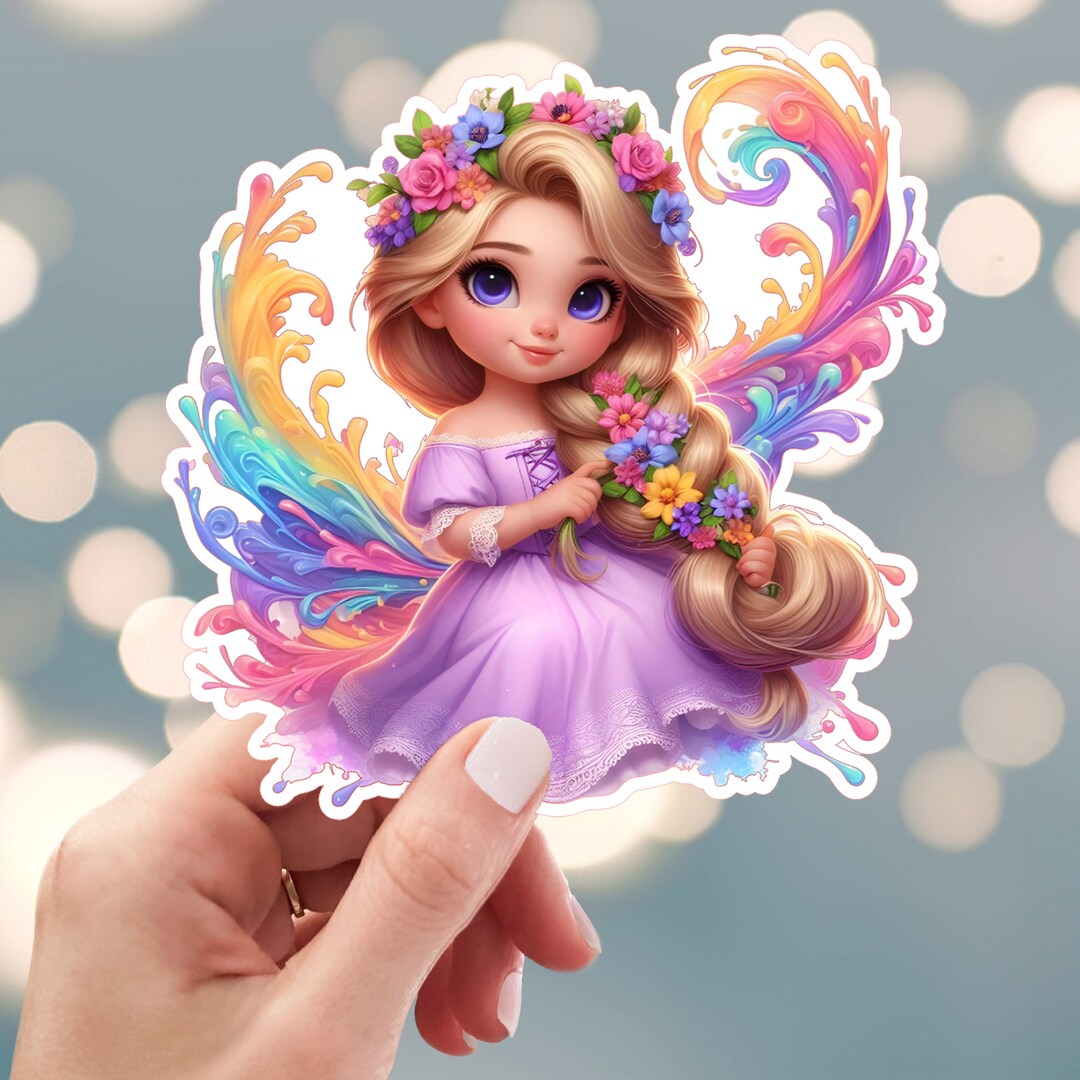 Rapunzel Sticker, Purple Dress Flower Sticker, Birthday Party Girl ...