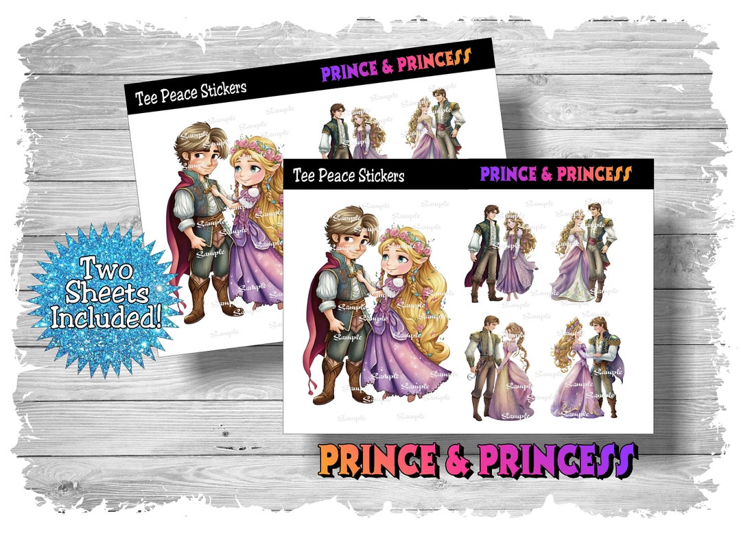 Prince & Princess Sticker Sheets, 2 Sheet Bundle, Prince Charming ...