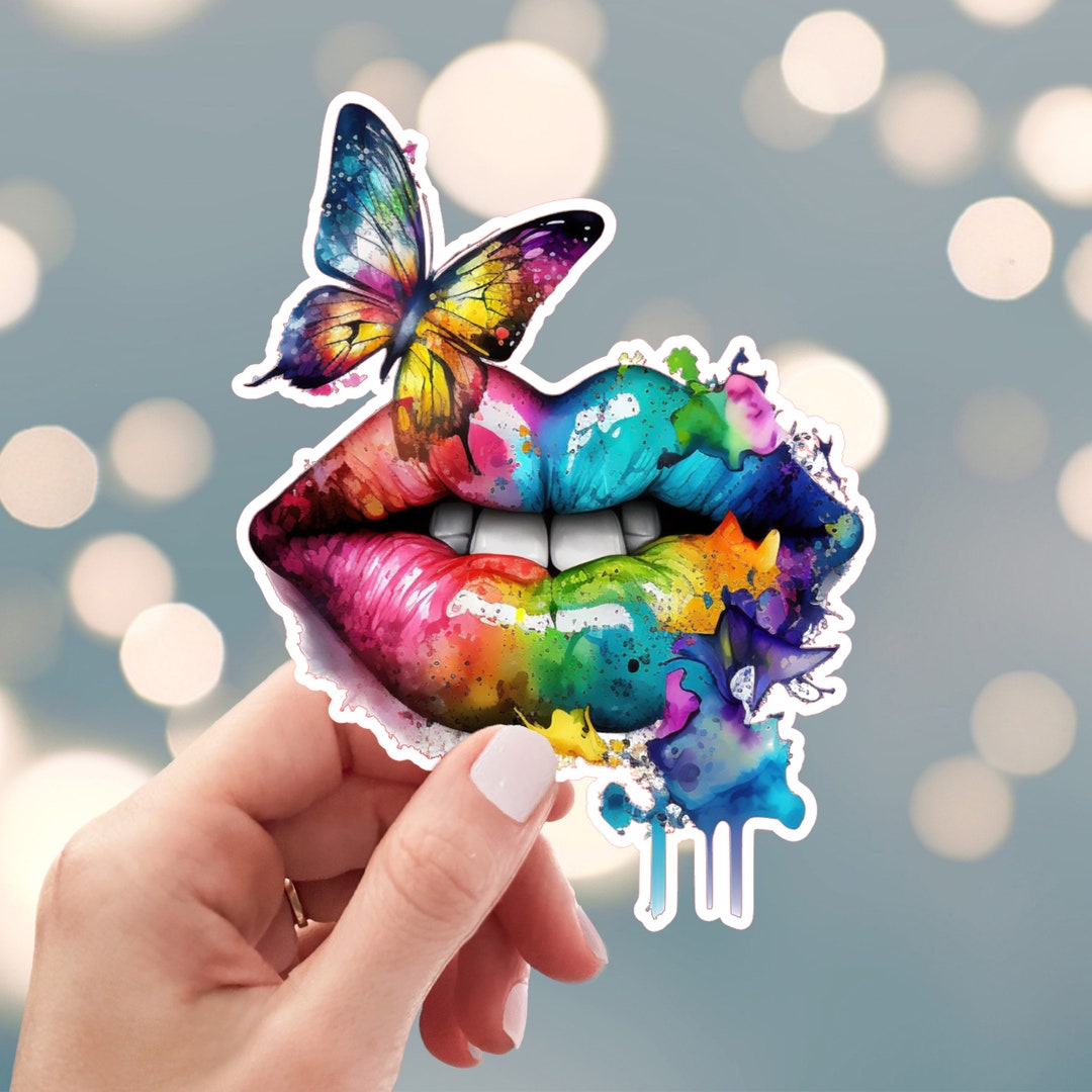 Rainbow Lips Sticker, Big Lips Large Sticker, Butterfly Kisses Sticker ...