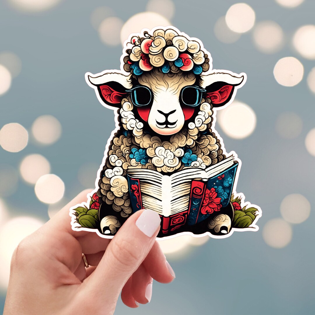 Sheep Reading Book Sticker, Hipster Sheep Sticker, Literary Sheep ...