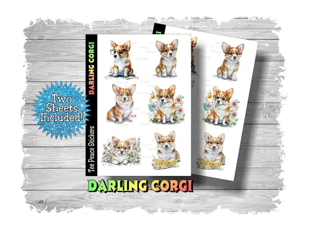 Corgi Dog Sticker Sheets, 2 Sheet Bundle, Corgi Planner Stickers, Cute ...