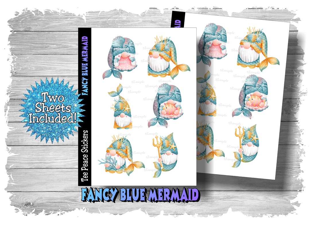 Mermaid Sticker Sheets, 2 Sheet Bundle, Blue Mermaid Planner Stickers ...