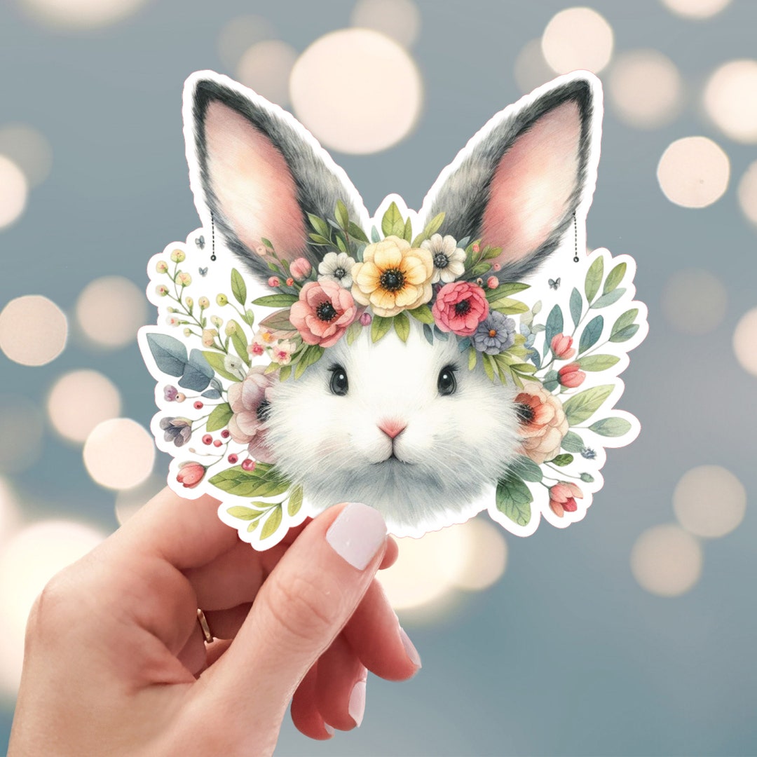 Bunny Rabbit Sticker, Easter Bunny Sticker, Pet Bunny Sticker, Flower ...