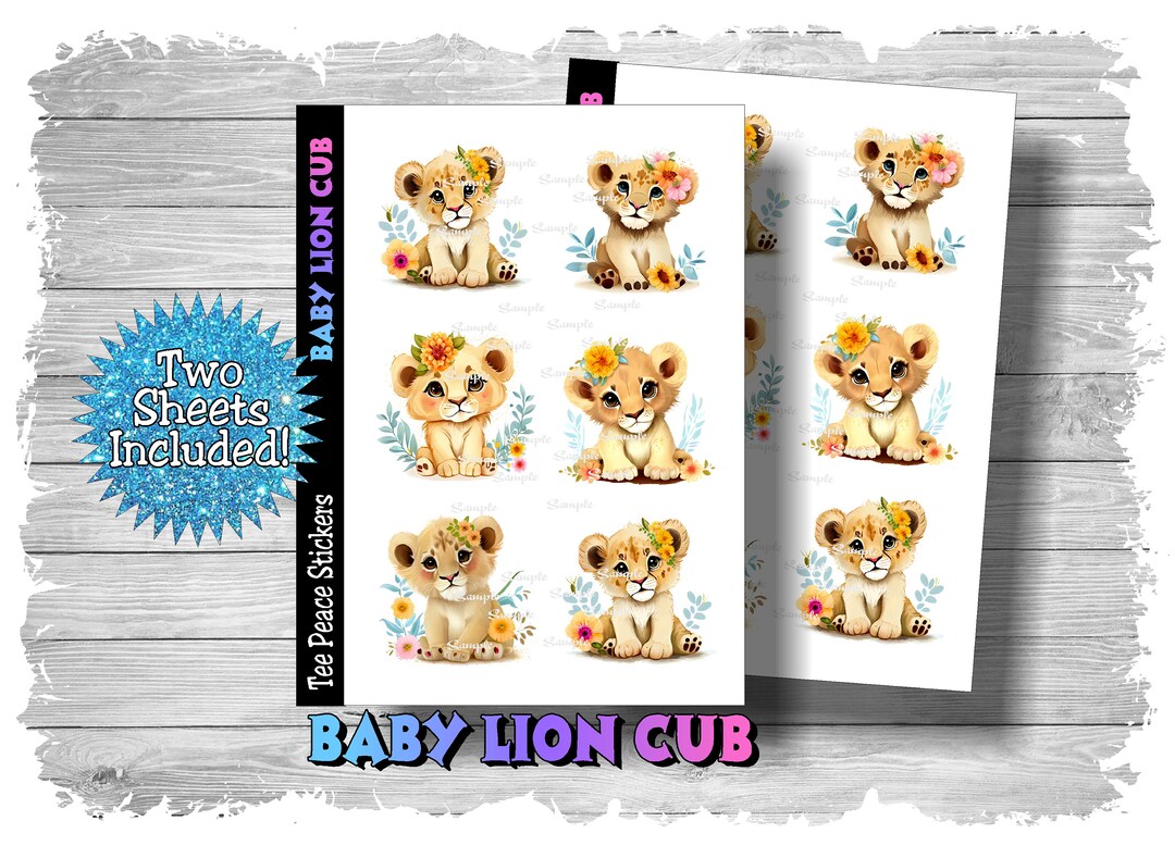 Lion Cub Sticker Sheets, 2 Sheet Bundle, Baby Lions Stickers, Jungle ...