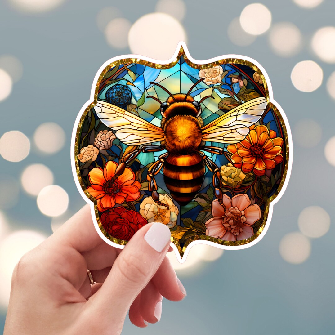 Honey Bee Sticker, Stained Glass Bee Sticker, Bumble Bee Sticker ...
