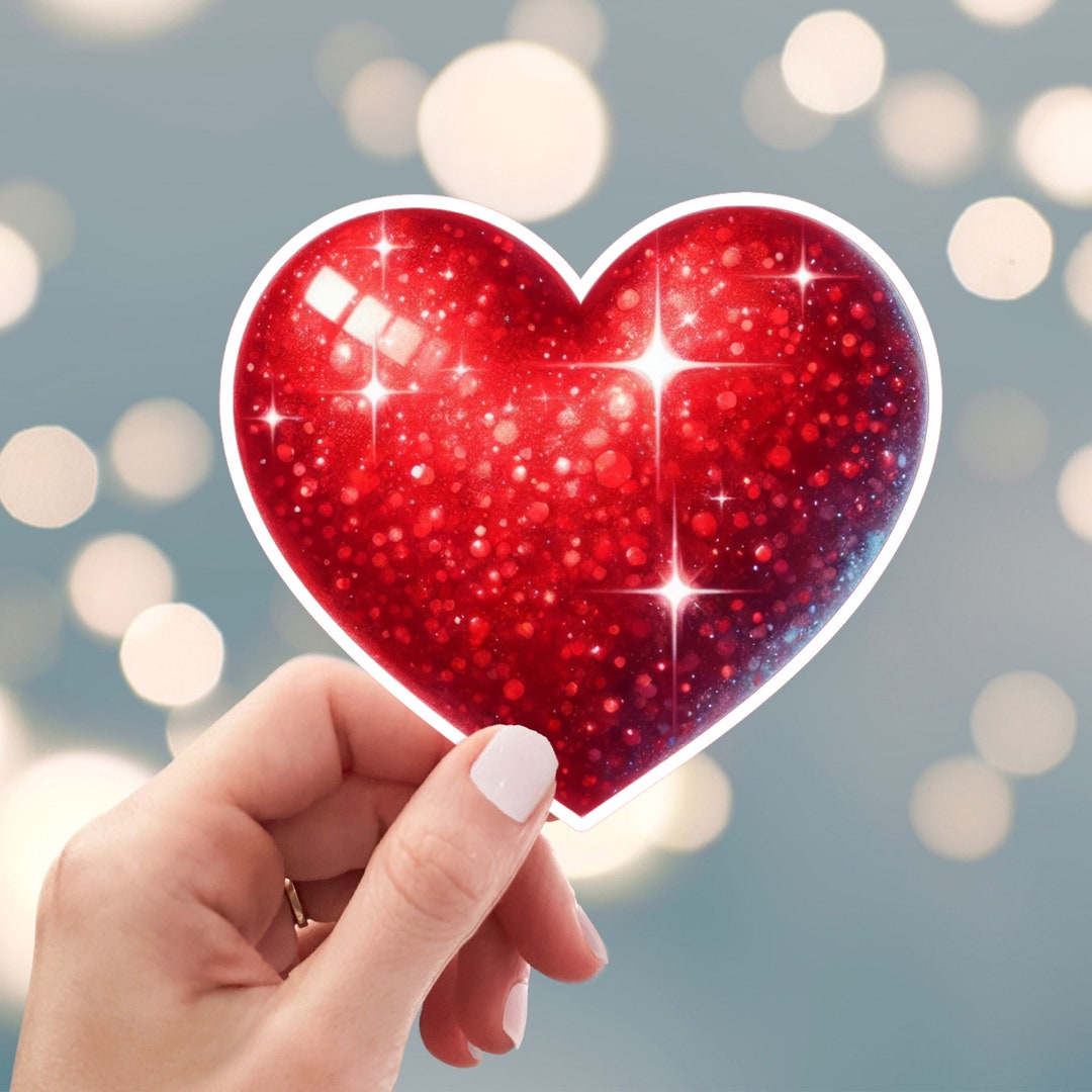 Glitter Heart Sticker, Ruby Red Heart Sticker, Sparkling Heart Sticker ...