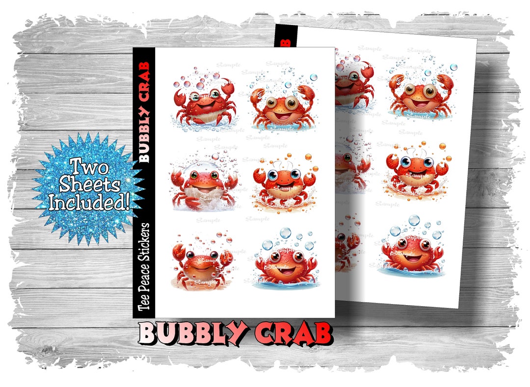 Bubbly Red Crab Sheets, 2 Sheet Bundle, Beach Crab Stickers, Ocean Crab ...