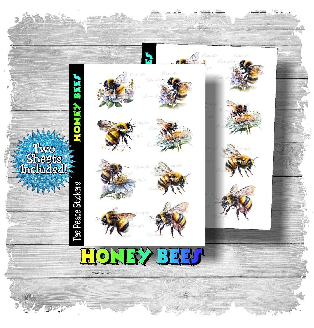 Bee Sticker Sheets, 2 Sheet Bundle, Honey Bee Stickers, Bumble Bee ...