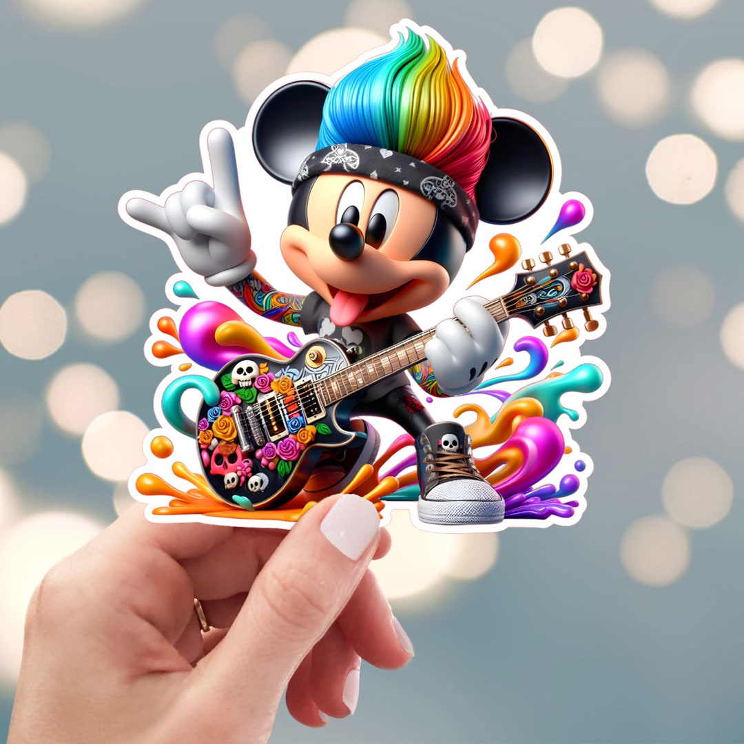 Mickey Mouse Sticker, Rock N Roll Music Sticker, Rock Electric Guitar ...