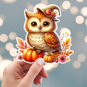 Autumn Owl Sticker, Fall Leaf Owl Sticker, Pumpkin Patch Owl Sticker ...