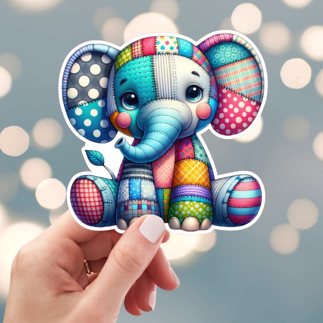 Patchwork Elephant Sticker, Stuffed Animal Sticker, Quilted Stuffed ...