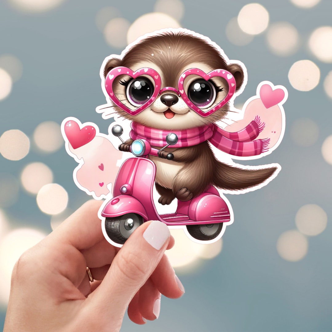 Otter Sticker, Otter on A Scooter Sticker, Pink Vespa Scooter Sticker ...