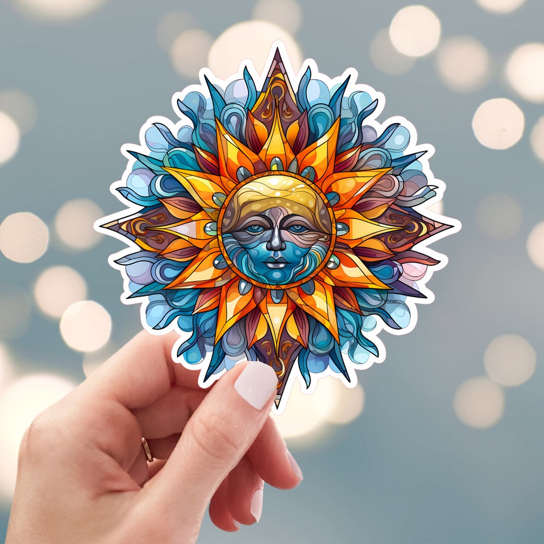 Celestial Sun Sticker, Sunrise Sticker, Moon Sun Sticker, Stained Glass ...