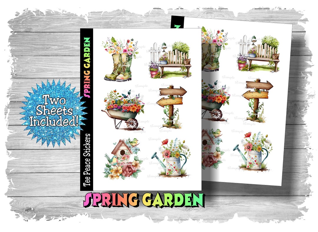 Spring Garden Sticker Sheets, 2 Sheet Bundle, Flower Garden Stickers ...