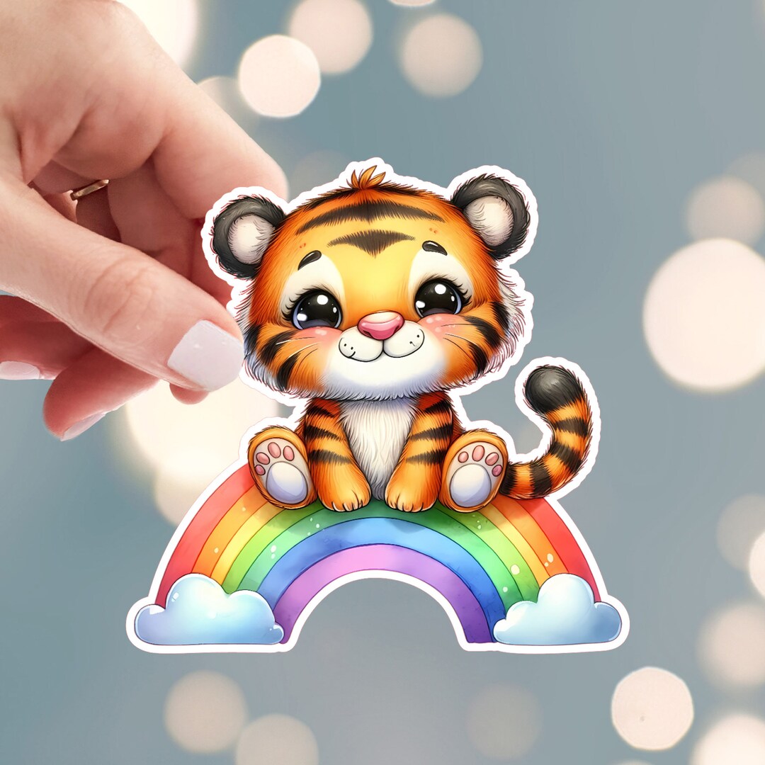Bengal Tiger Sticker, Rainbow Sticker, Baby Tiger Sticker, Zoo Tiger ...