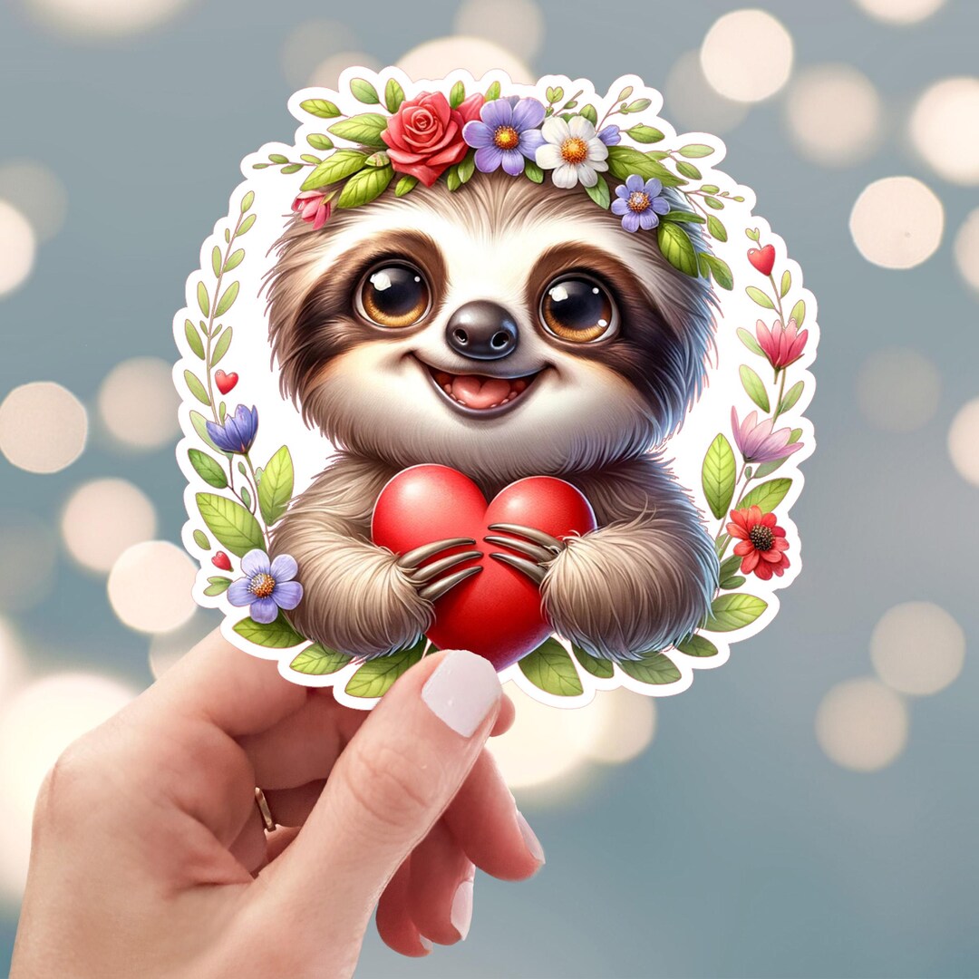 Love Sloth Sticker, Valentines Day Sticker, Easter Sloth Sticker ...