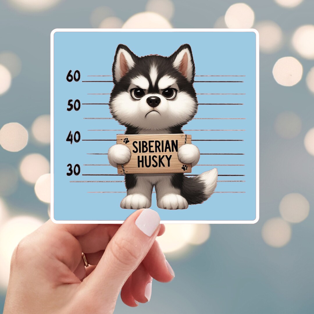 Husky Mug Shot Sticker, Siberian Husky Arrest Sticker, Cute Husky Pet ...