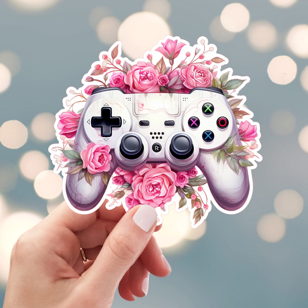 Girl Gamer Sticker, Video Game Controller Sticker, Pink Floral ...
