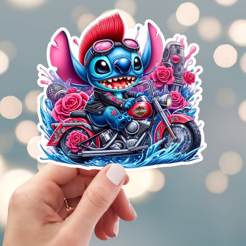 Biker Stitch Sticker, Stitch Motorcycle Sticker, Punk Rock Stitch ...