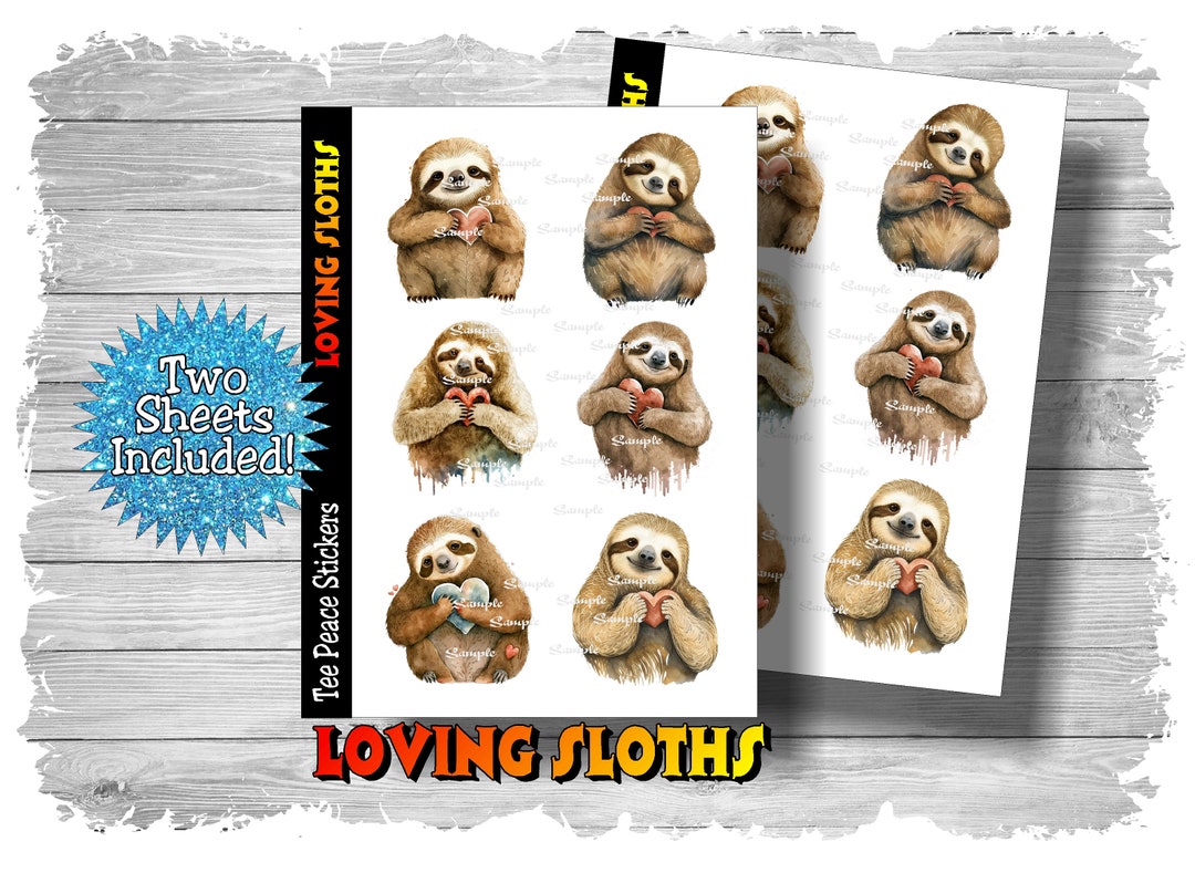 Sloth Sticker Sheets, 2 Sheet Bundle, Loving Sloths Planner Stickers ...