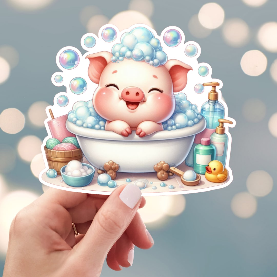 Baby Pig Sticker, Bath Time Sticker, Bubble Bath Sticker, Rubbery Ducky ...