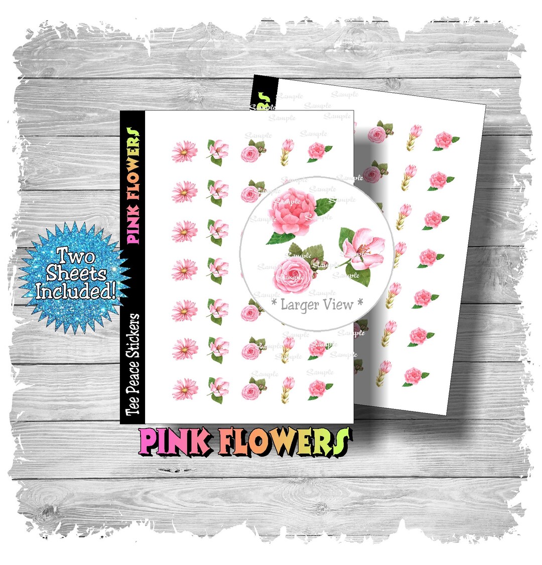 Pink Flowers Icon Sticker Sheets, 2 Sheet Bundle, Pink Rose Stickers ...