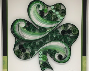 St. Patrick's Day Quilling Art Decor Handcrafted Paper Quilled Clover Heart Irish Inspired St ...