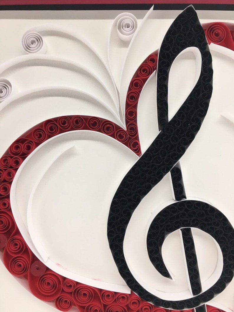 Music Note in Heart Quilled Shadow Box Framed Wall Art Musical Home ...