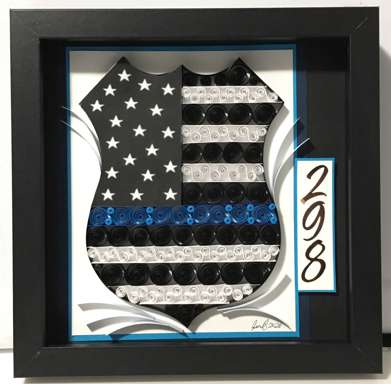 Police Badge Wall Art Quilled Police Officer Flag Shadow Box - Etsy
