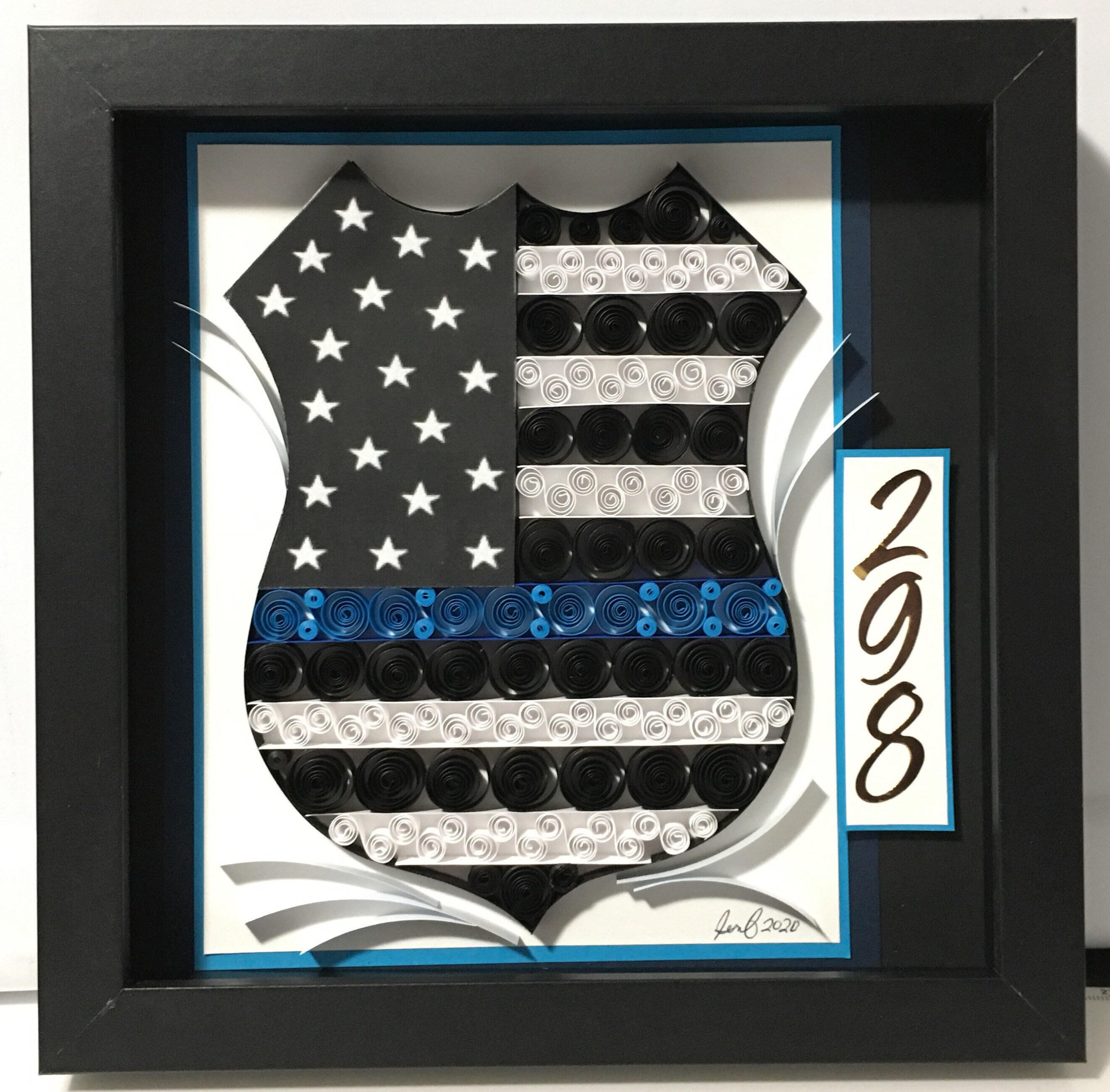 Police Badge Wall Art Quilled Police Officer Flag Shadow Box - Etsy