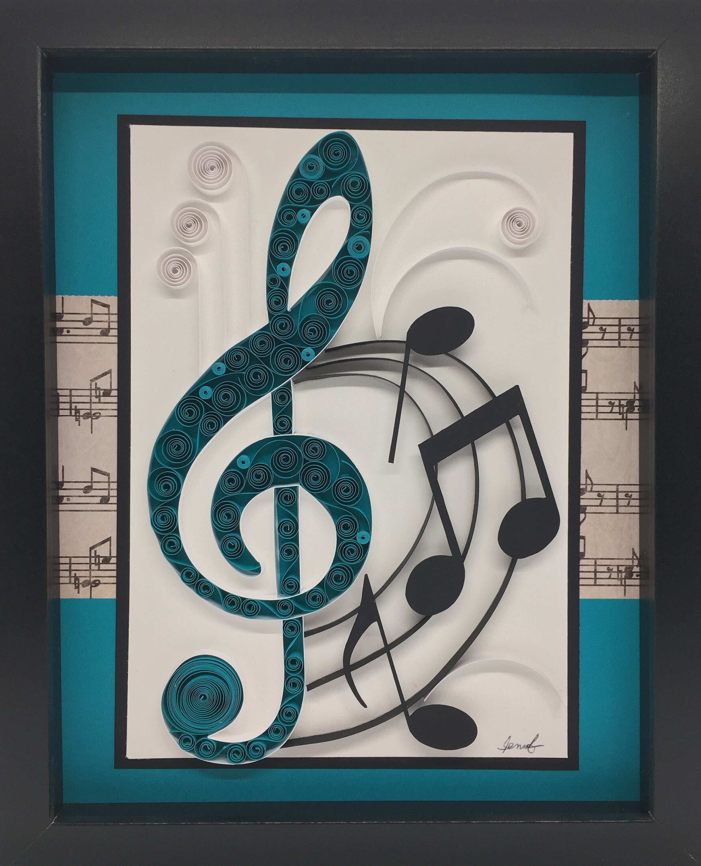 Treble Clef Music Note Shadow Box Art| Framed Teal Home Decor| Teacher ...