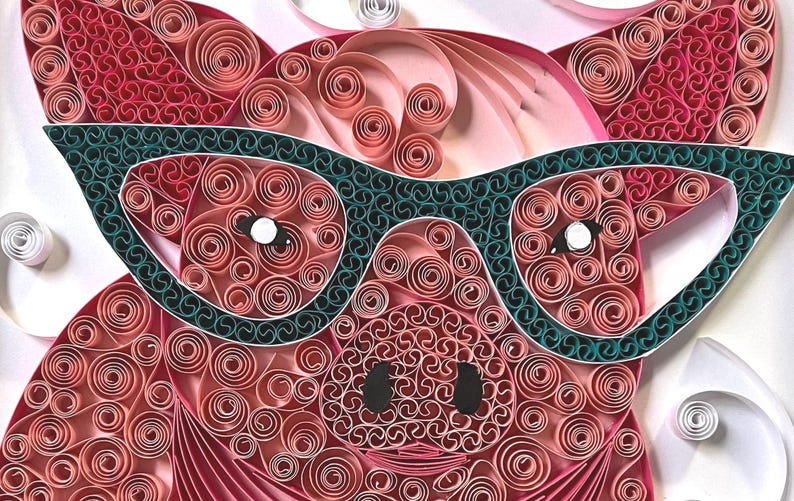 Quilled Pig With Glasses | Handcrafted Paper Filigree Pig in Spectacles ...