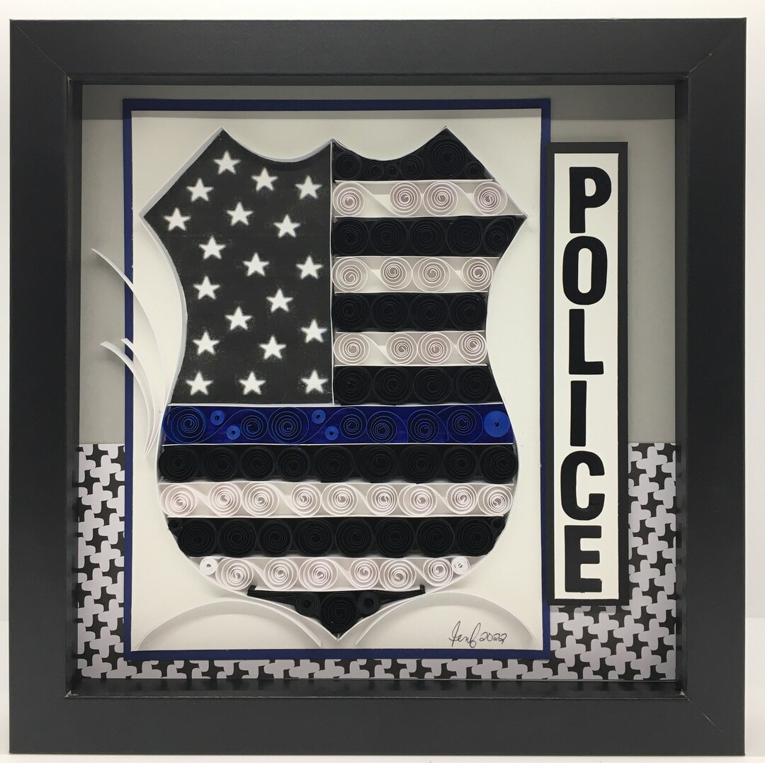 Police Badge Wall Art| Quilled Police Officer Flag| Shadow Box Framed ...